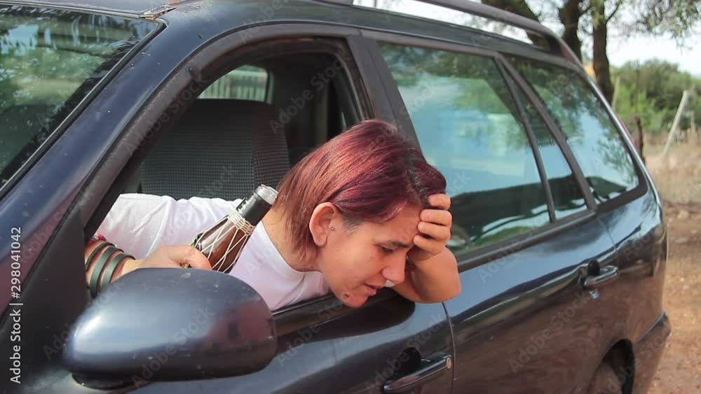 drunk girl vomiting out of car window synonymous with stress and car ...