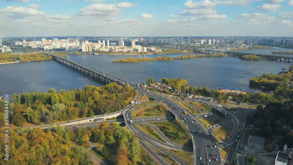 Cars crossing bridge interchange overpass. Highway interchange with ...