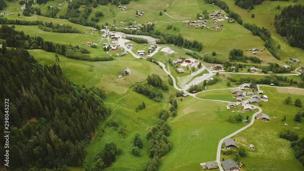 Aerial tracking shot of valley village in French mountains Stock Video ...