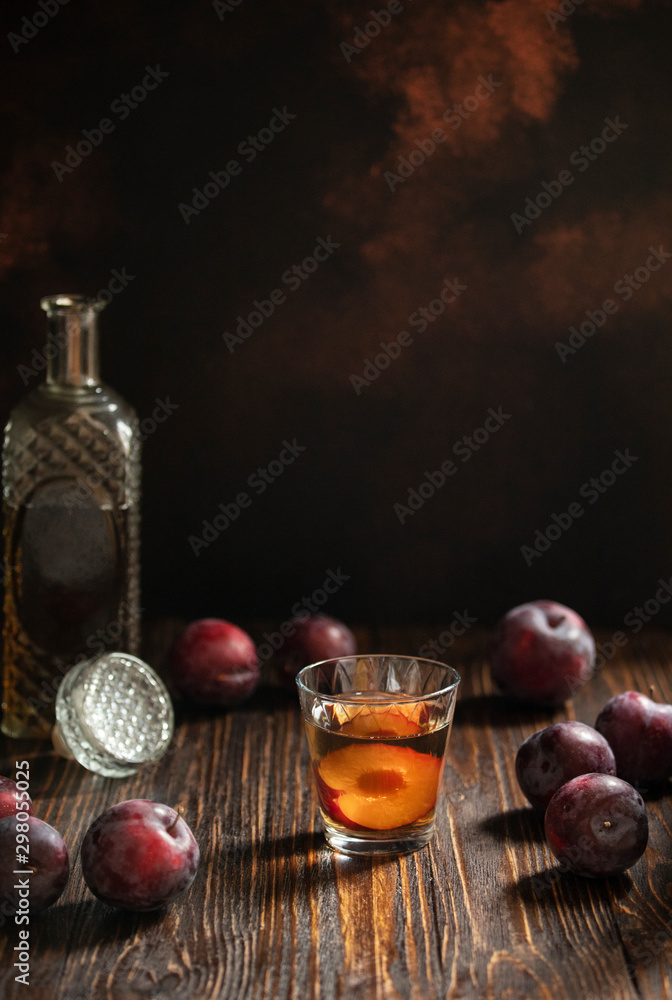 Rakia or rakija traditional Balkan fruit brandy. Plum brandy sljivovica ...