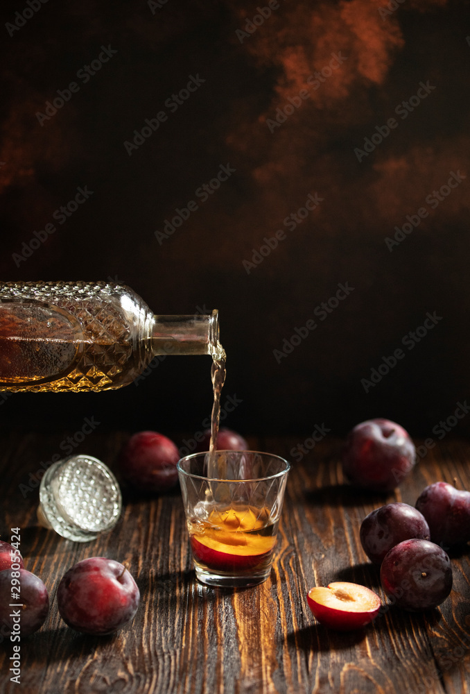 Rakia or rakija traditional Balkan fruit brandy. Plum brandy sljivovica ...