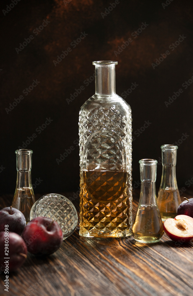 Rakia or rakija traditional Balkan fruit brandy. Plum brandy slivovica ...