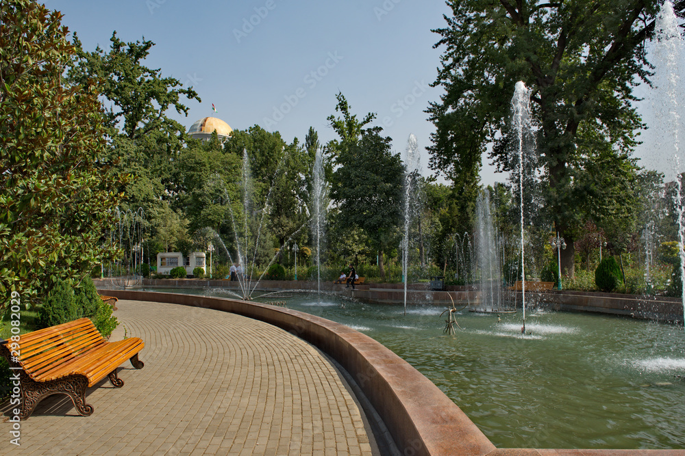 Tajikistan. Central Park "Gods Rudaki" in the capital Dushanbe. It is ...