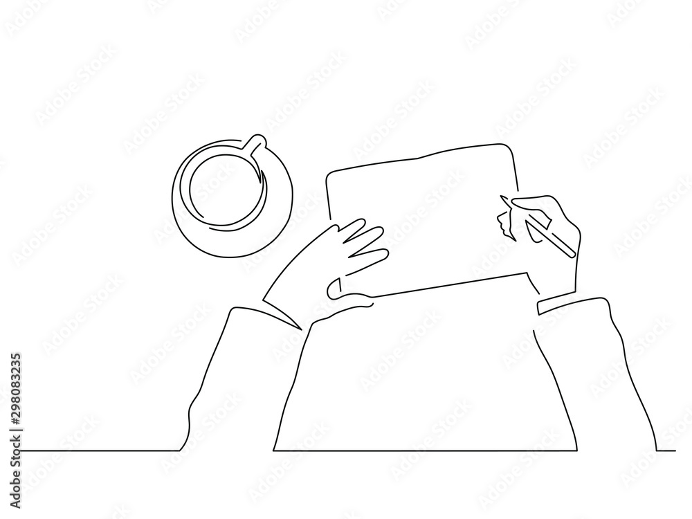 People using technology isolated line drawing, vector illustration ...