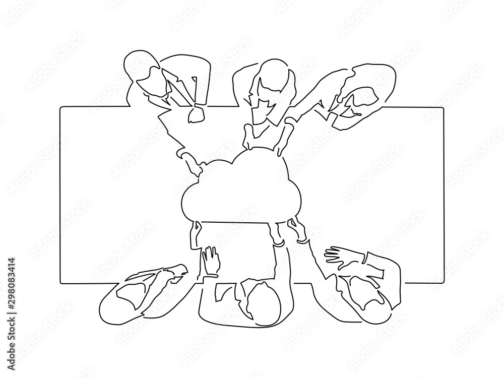 Teamwork isolated line drawing, vector illustration design. People ...