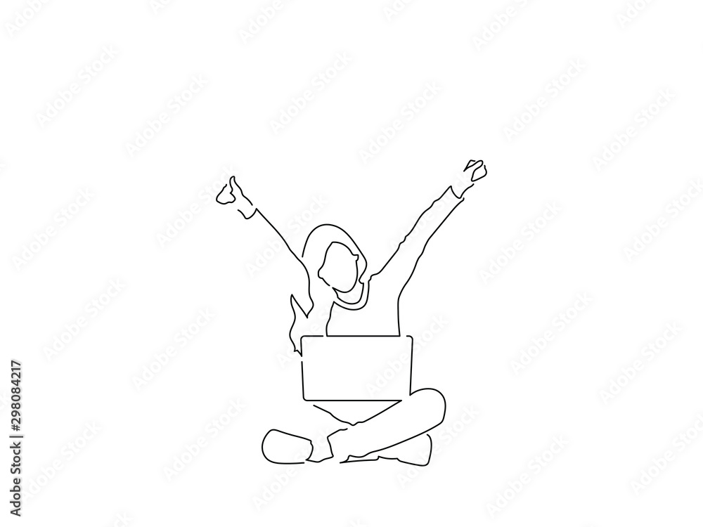 People using technology isolated line drawing, vector illustration ...