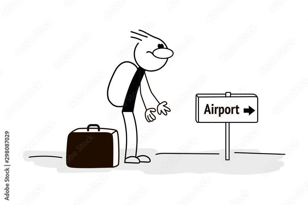 Doodle stick figure: Stickman go to the airport - Vector Stock Vector ...