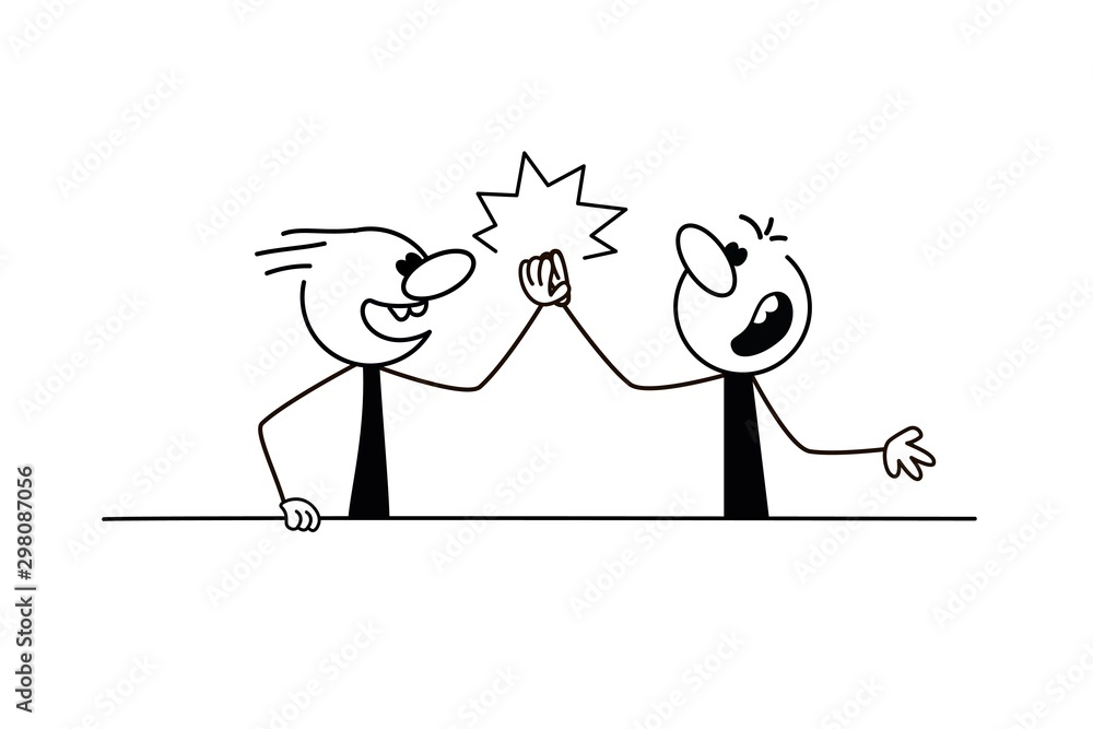 Doodle stick figure: Two men meeting, doing high five - Vector Stock ...