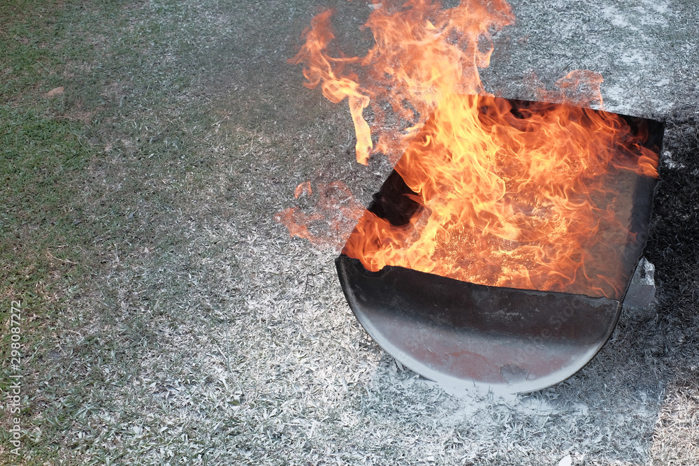 Image of ignited fire burning for fire drill demonstration background ...