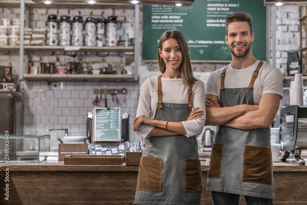 Portrait of successful business coffee shop owners indoors Stock Photo ...