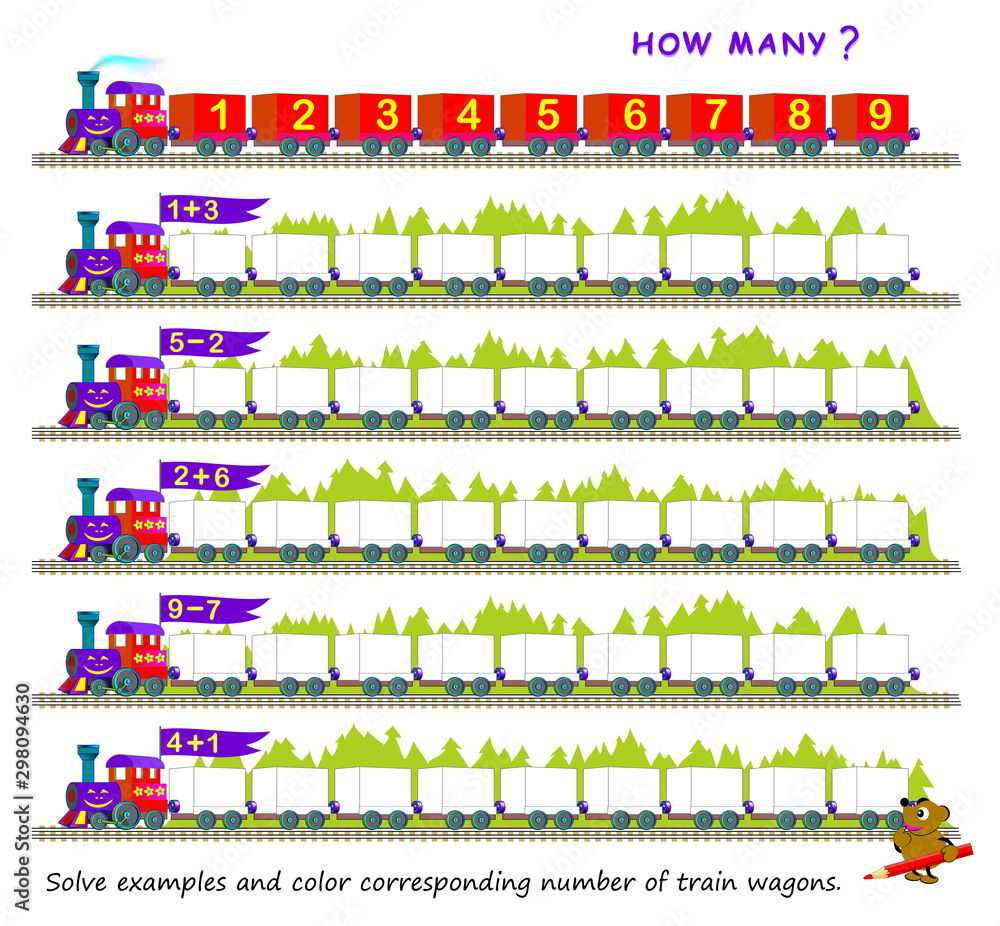 Educational page for children on addition and subtraction. Solve ...