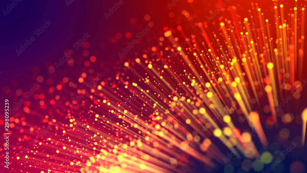 Abstract explosion of multicolored shiny particles or light rays like ...