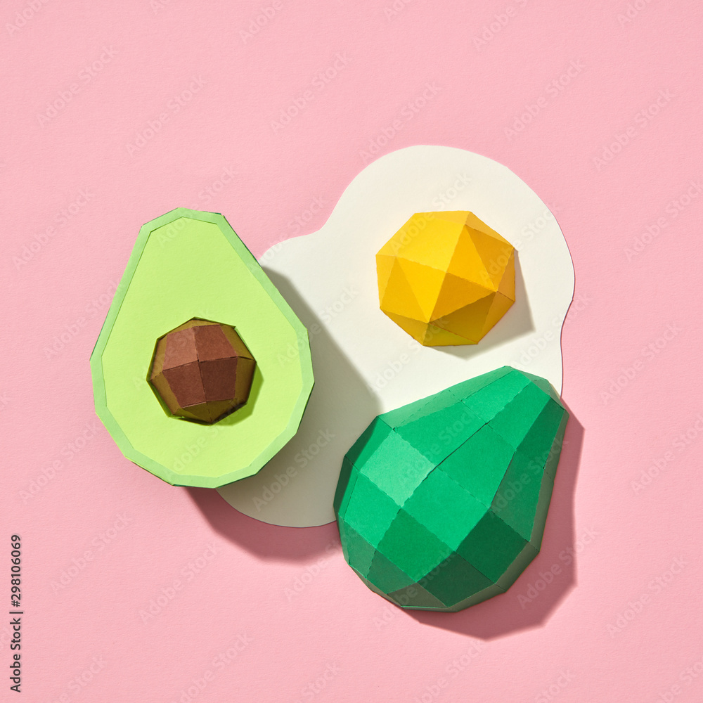 Tasty breakfast of paper handmade crafting scrambled eggs and avocados ...
