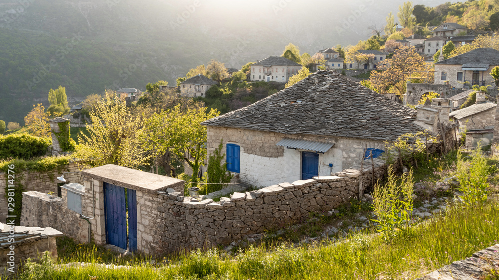 traditional houses in the village of Kalarites in the Tzoumerka region ...