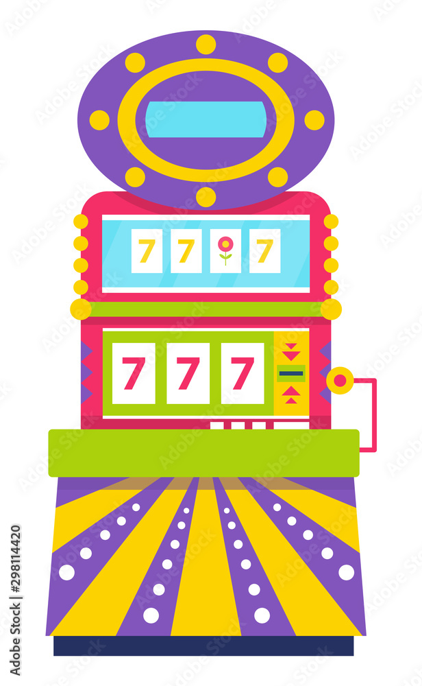 Gambling playing on money bets, isolated slot machine showing triple ...