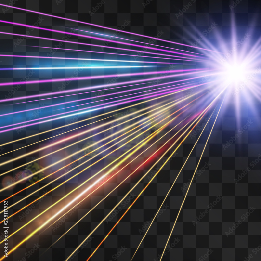 Laser yellow and blue glow vector car speed flash. Motion effect light ...