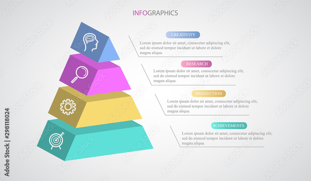 Business pyramid Infographic design workflow with icons and four steps ...