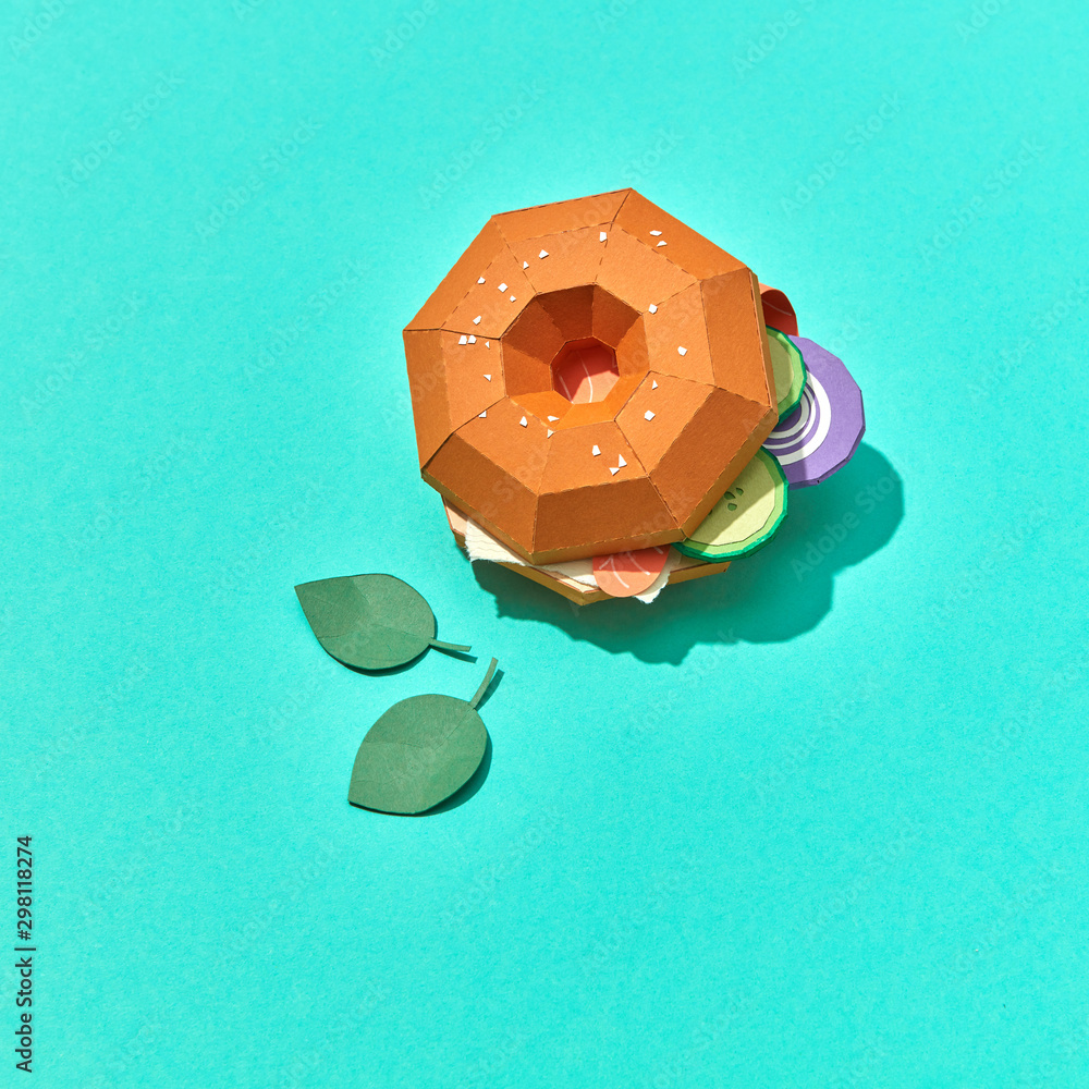 Handcraft burger made from paper pieces of tomato, cucumber, cheese and ...