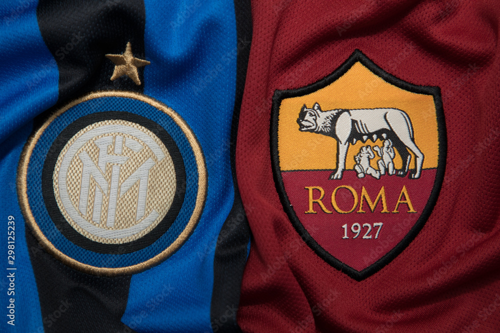 BANGKOK THAILAND - SEPTEMBER 14: the logo of AC Milan and A.S. Roma on ...