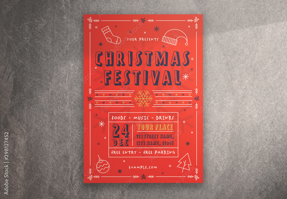Christmas Festival Flyer Layout with Illustrative Elements Stock ...