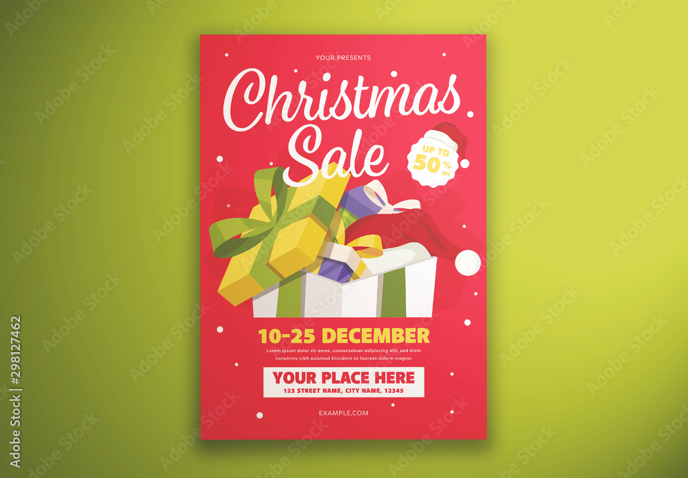 Christmas Sale Gift Flyer Layout with Illustrated Presents Stock ...