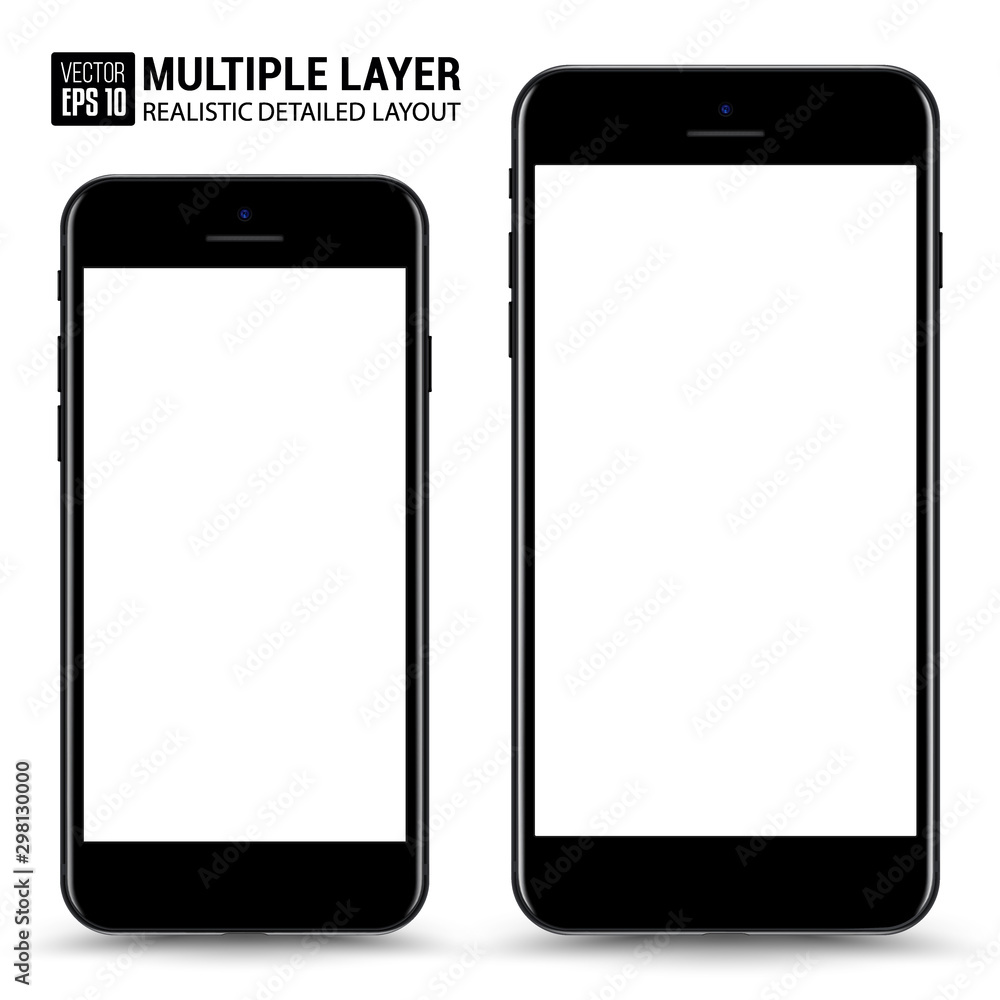 Realistic Scale of Big and Small Smartphone Isolated. Black Color ...