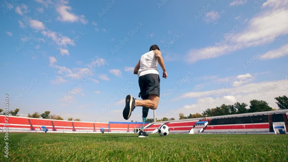 Football, soccer practice of a man with a bionic leg Stock Video ...