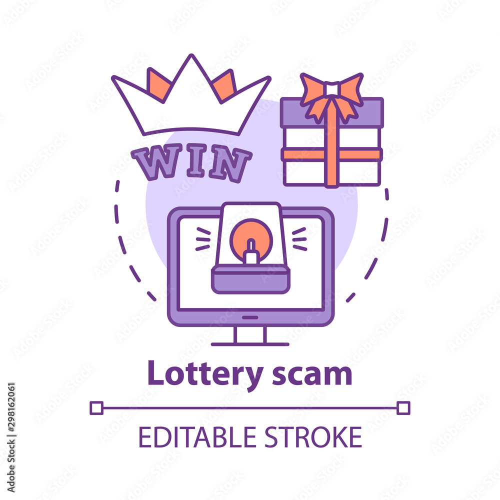 Lottery scam concept icon. Fake win. Illegal gambling and fraud. Online ...