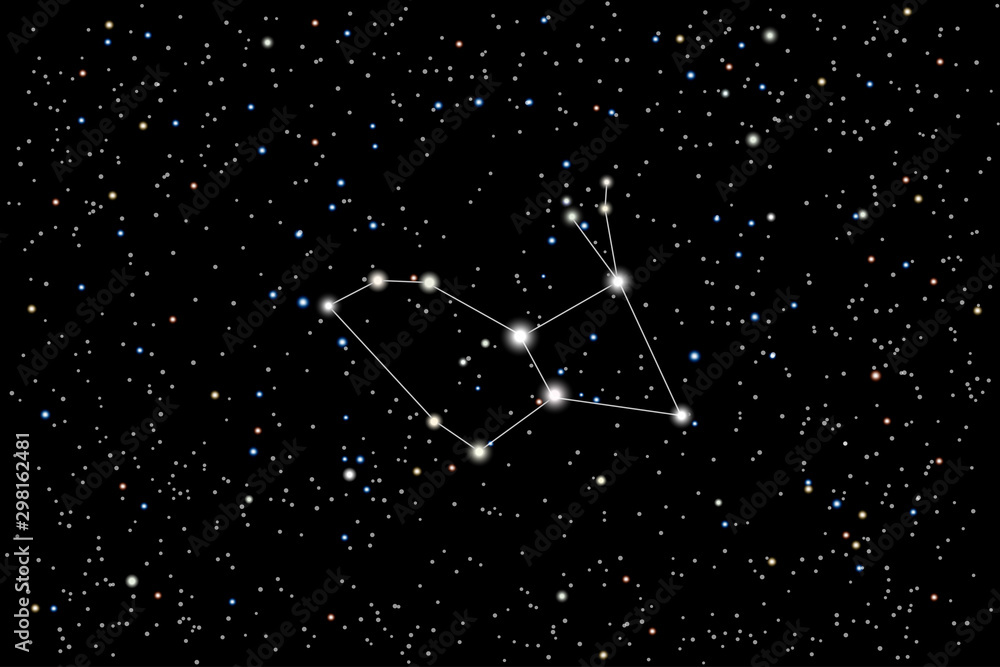 Vector illustration of the constellation Lepus (hare) on a starry black ...