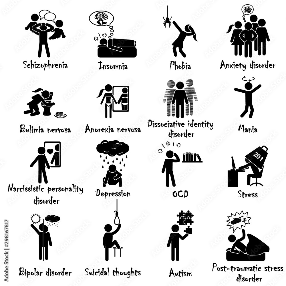 Mental disorders and illness icon set. Vector. Stock Vector | Adobe Stock