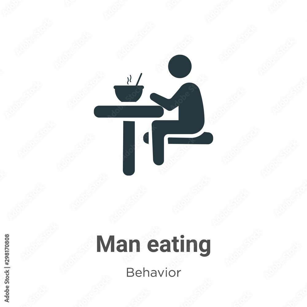 Man eating vector icon on white background. Flat vector man eating icon ...