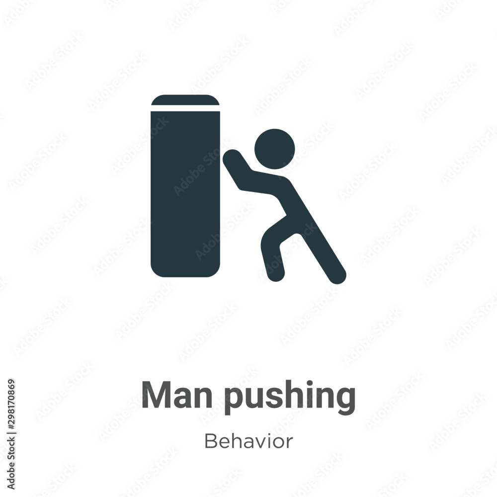 Man pushing vector icon on white background. Flat vector man pushing ...
