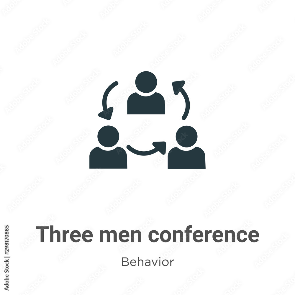Three men conference vector icon on white background. Flat vector three ...