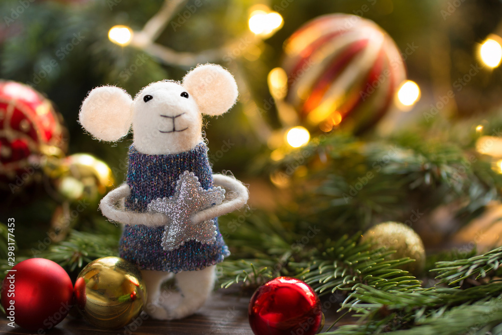 Little mouse toy, symbol of Chinese happy new 2020 in blue dress and ...