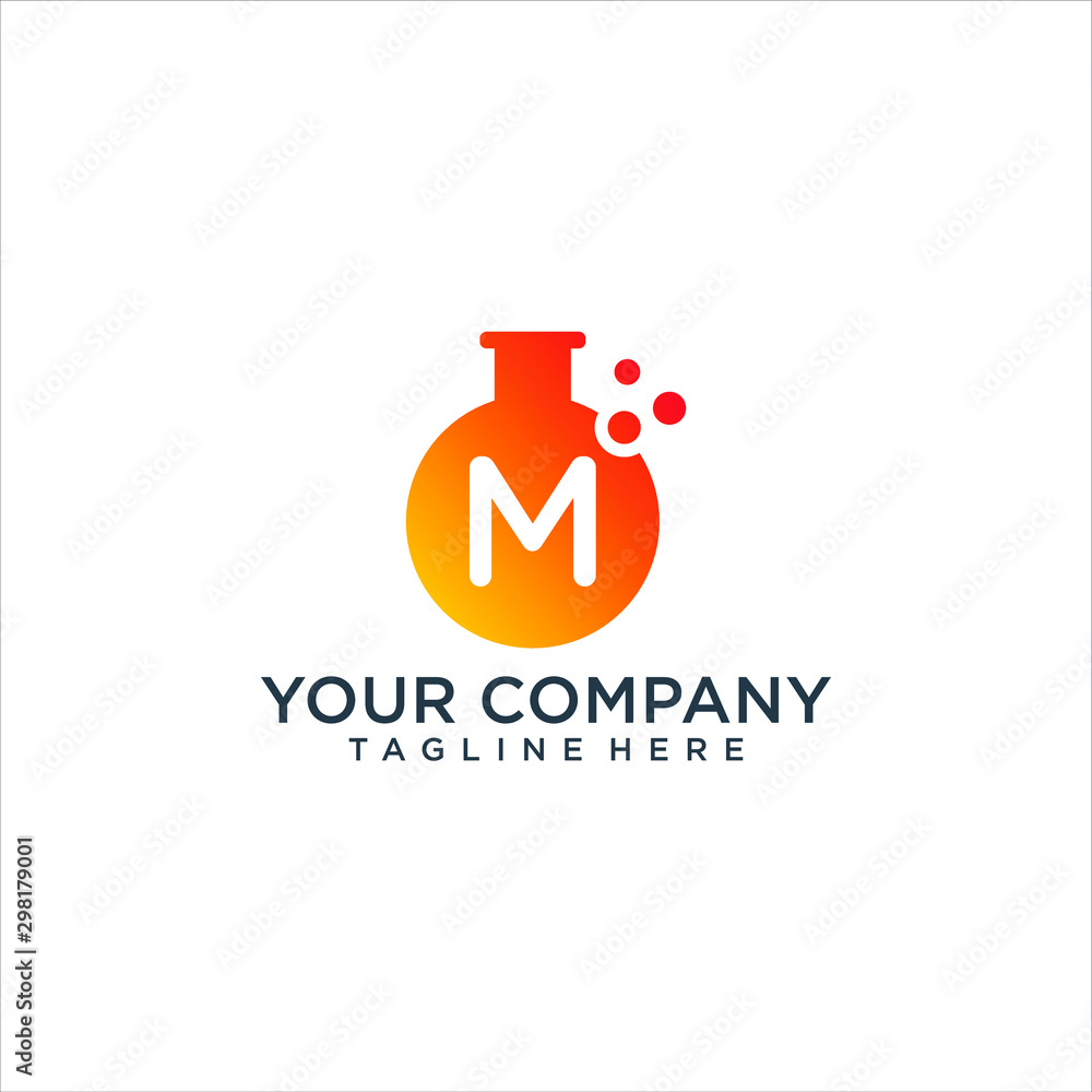 Letter M logo in laboratory beaker. Vector elements for science ...