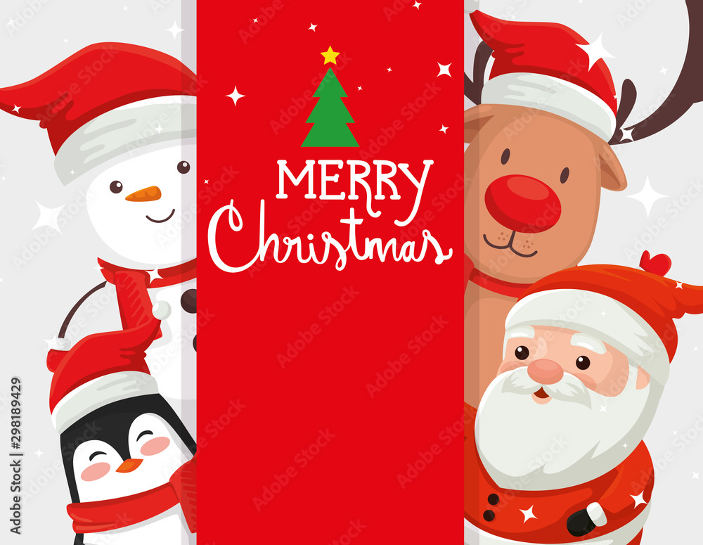 card with characters christmas and decoration vector illustration ...