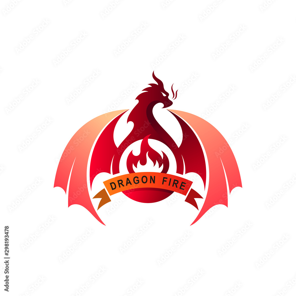 Dragon logo and fire design, Dragon Fire logo design template ,Vector ...