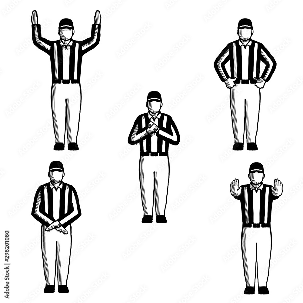 American Football Official Hand Signals Drawing Retro Black and White ...