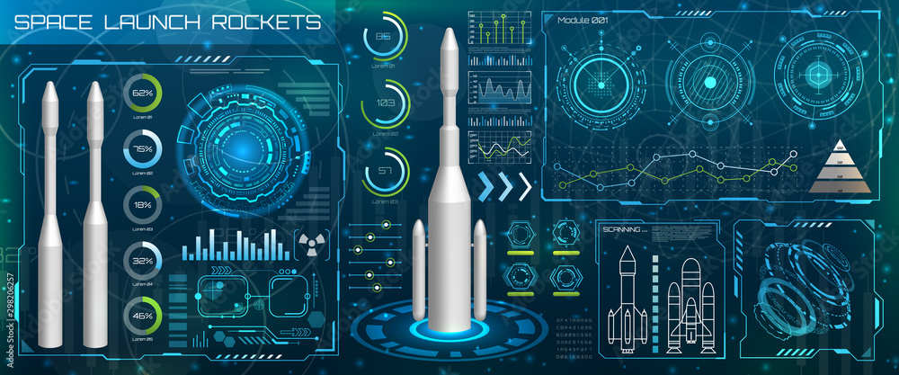Space Launch Interface Rockets, Sky-fi HUD. Head Up Display Stock ...