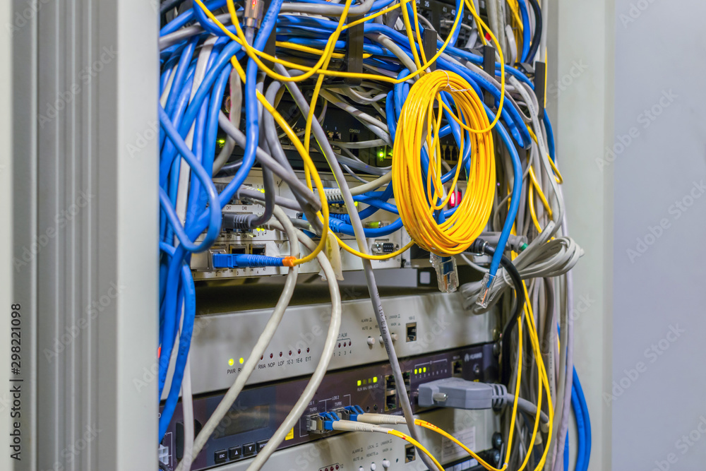 Fotografia do Stock: telecommunication panel with random interweaving ...