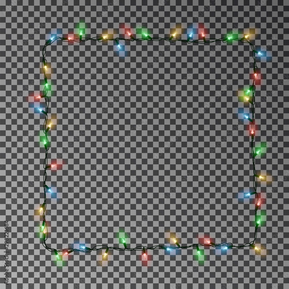 Christmas lights square vector, light frame isolated. Xmas light border ...
