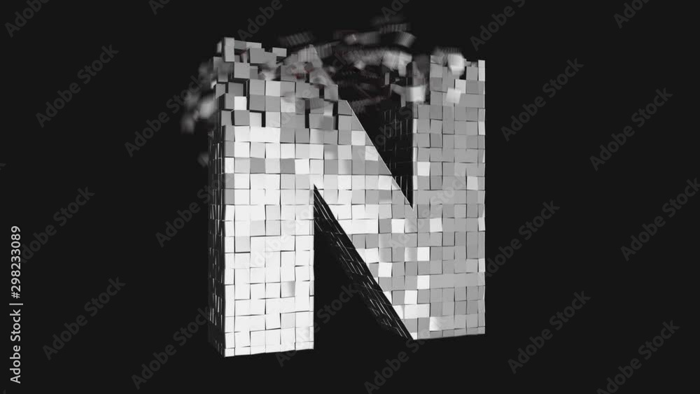 Transformer font - Build and destroy letter N from metallic cubes, 3D ...