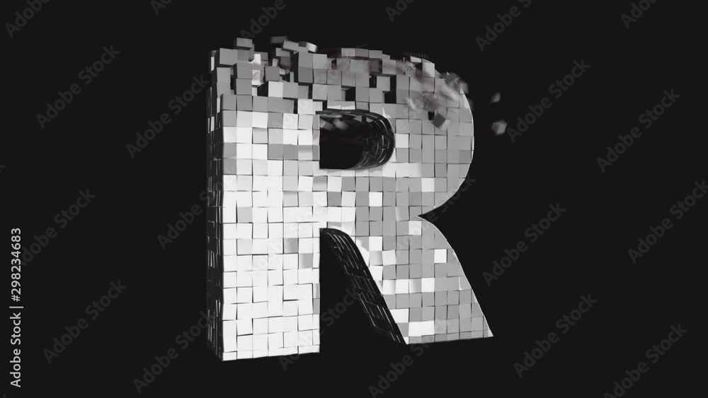 Transformer font - Build and destroy letter R from metallic cubes, 3D ...