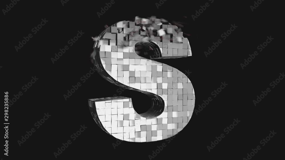 Transformer font - Build and destroy letter S from metallic cubes, 3D ...