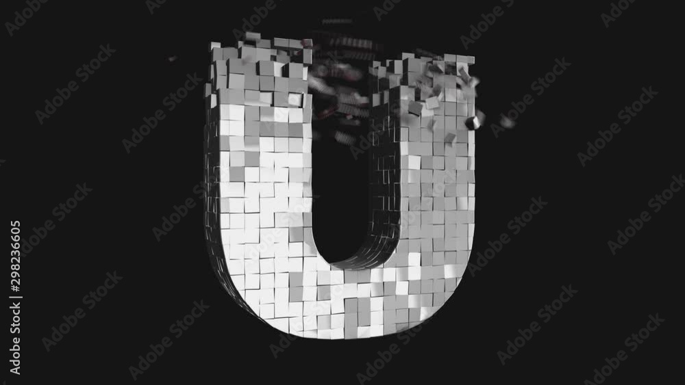 Transformer font - Build and destroy letter U from metallic cubes, 3D ...