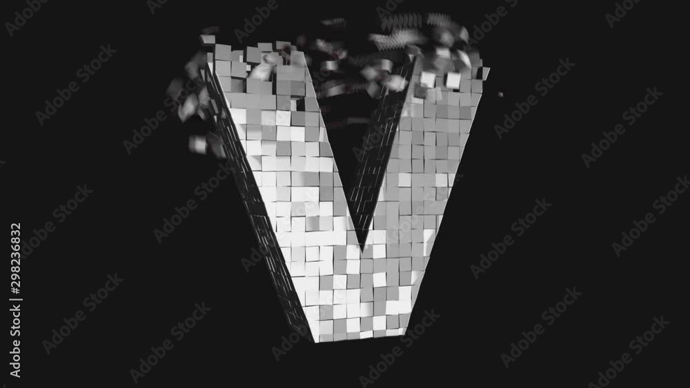 Transformer font - Build and destroy letter V from metallic cubes, 3D ...
