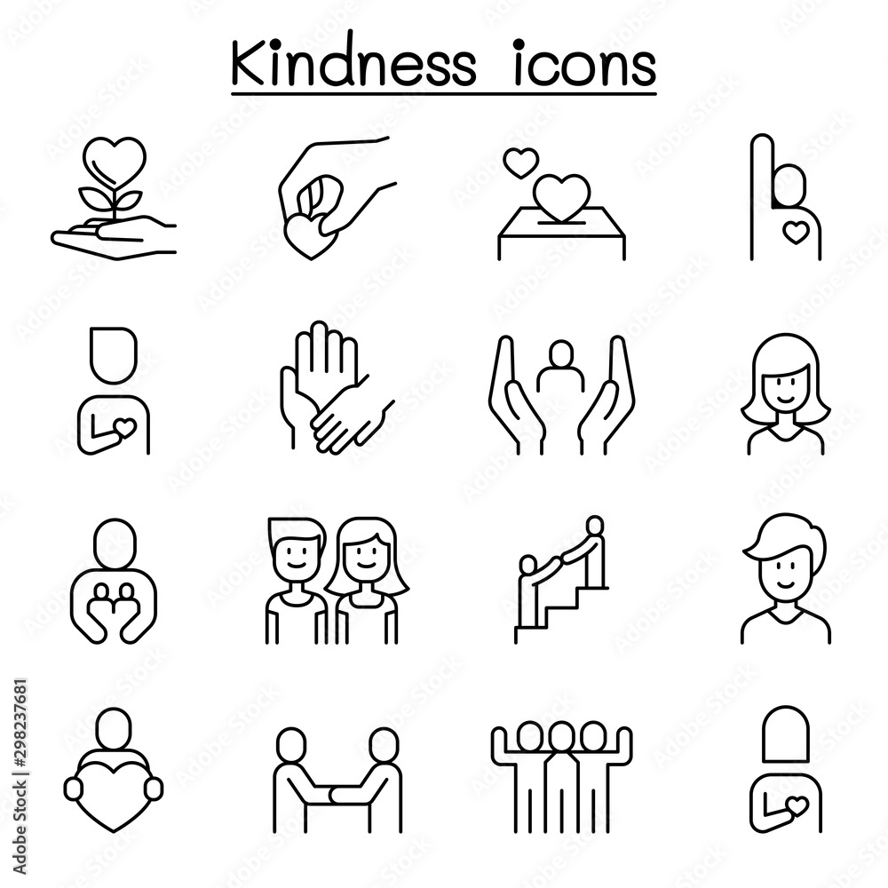 Kindness, Care, volunteer icon set in thin line style Stock Vector ...