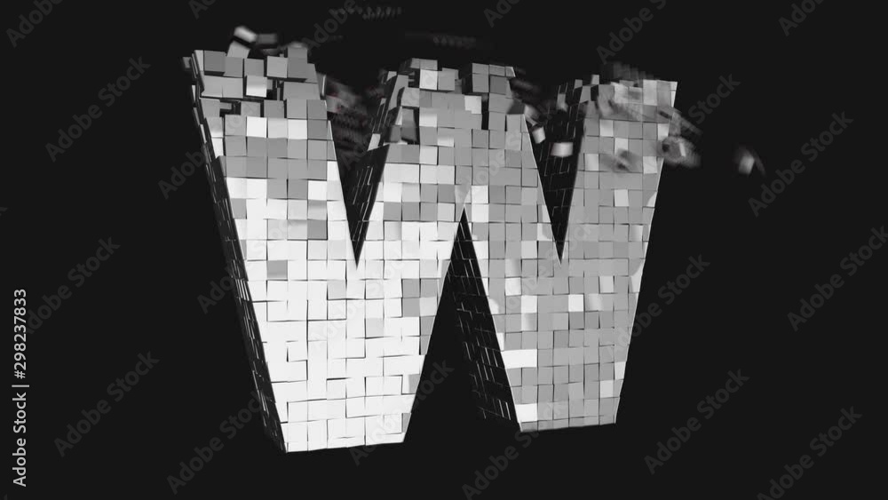 Transformer font - Build and destroy letter W from metallic cubes, 3D ...
