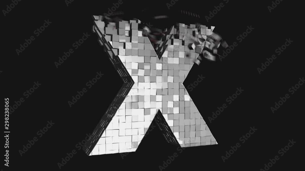 Transformer font - Build and destroy letter X from metallic cubes, 3D ...