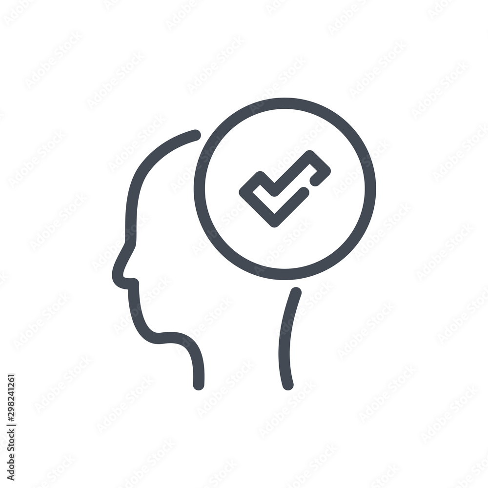 Head with checkmark line icon. Pick a person vector outline sign. Stock ...